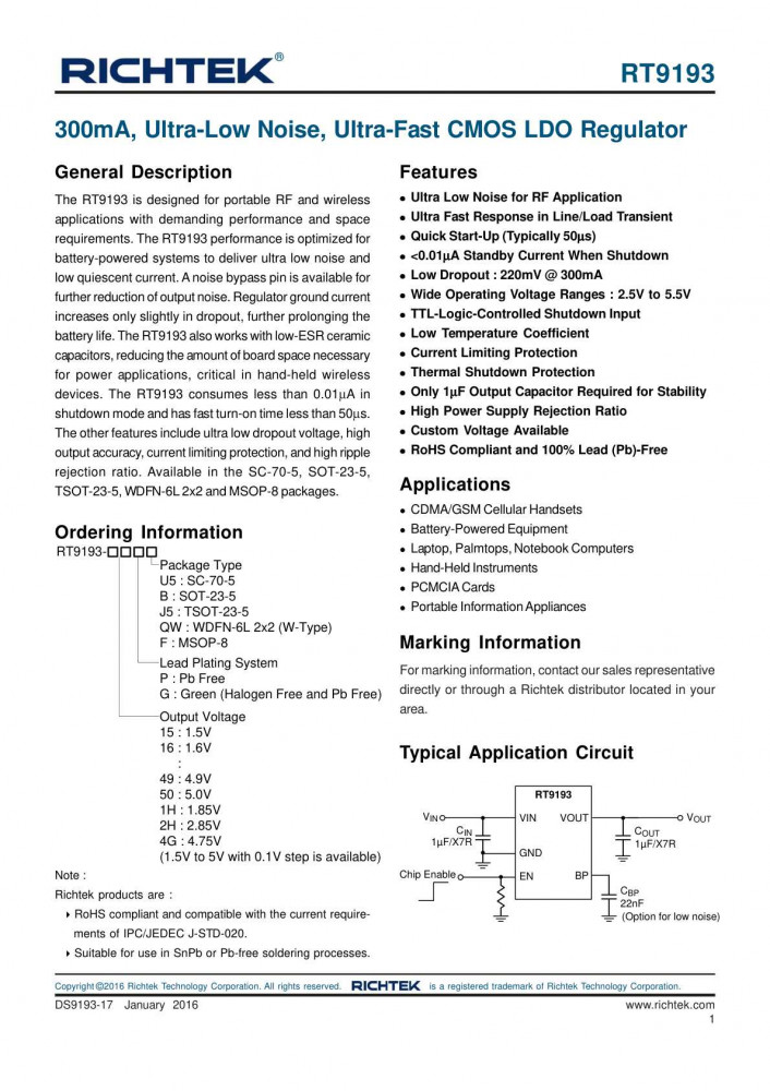 RT9193 datasheet page 1