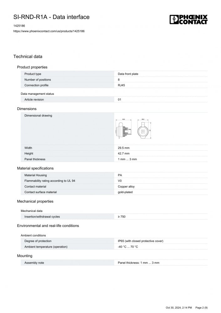 Phoenix Contact 1425186 technical document page 2
