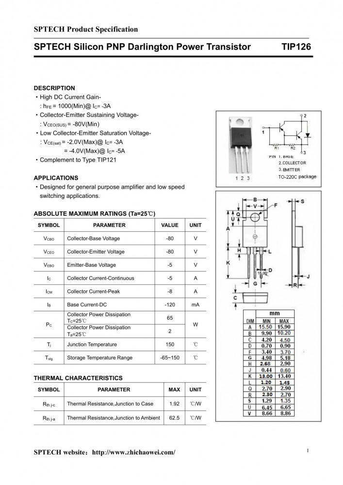 TIP126 datasheet page 1