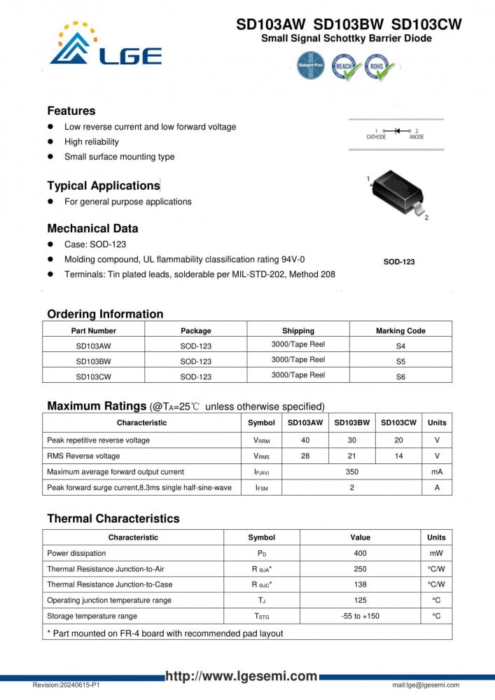 LGE SD103AW datasheet page 1