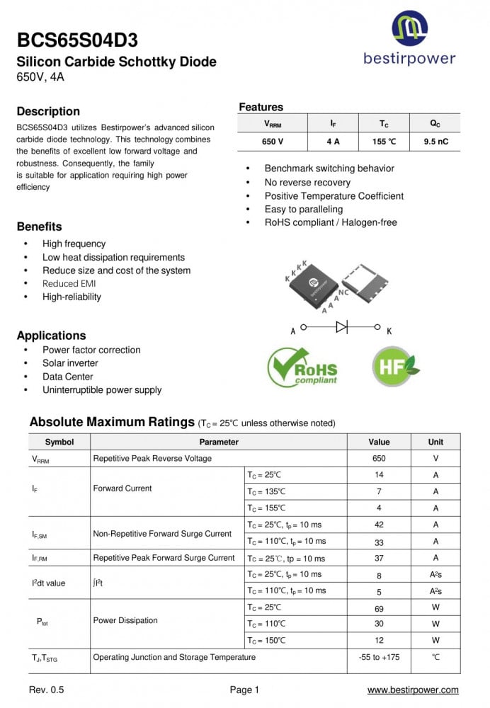 BCS65S04D3 datasheet page 1