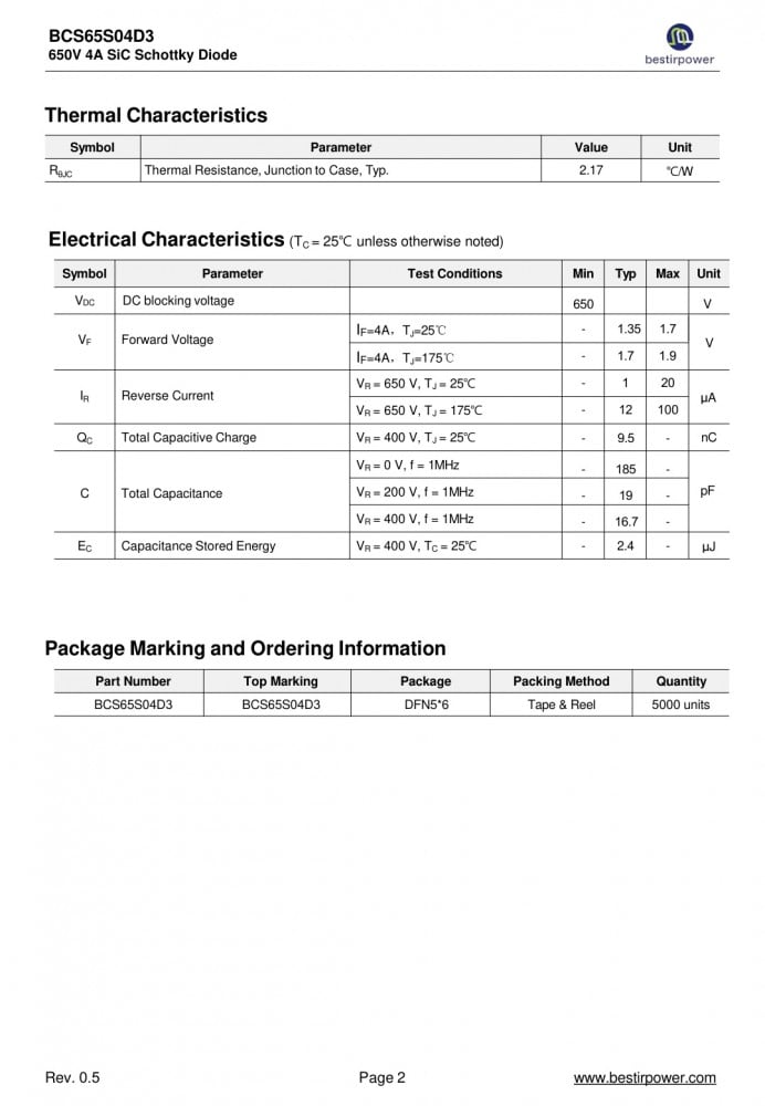 BCS65S04D3 datasheet page 2