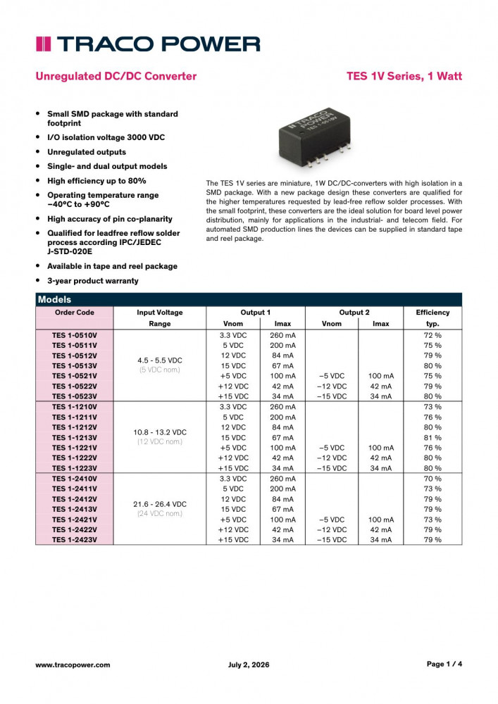 TES 1V series technical document, page image 1