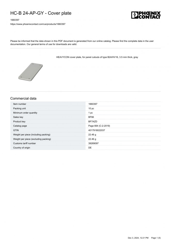 Phoenix Contact 1660397 product document page 1
