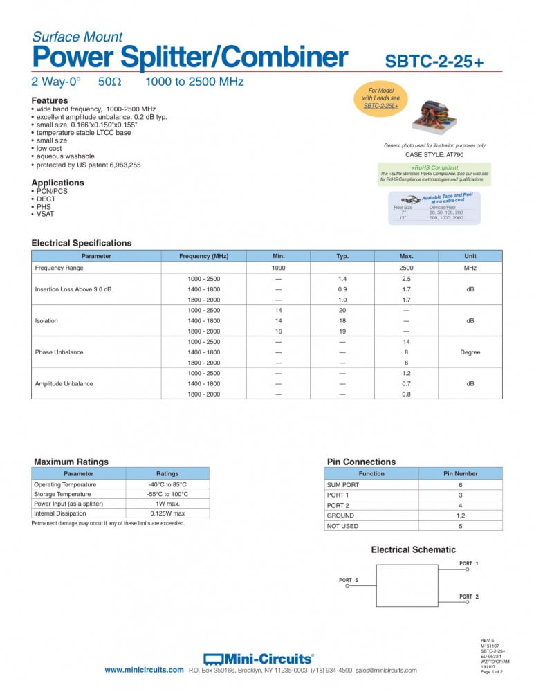 SBTC-2-25+ technical document page 1