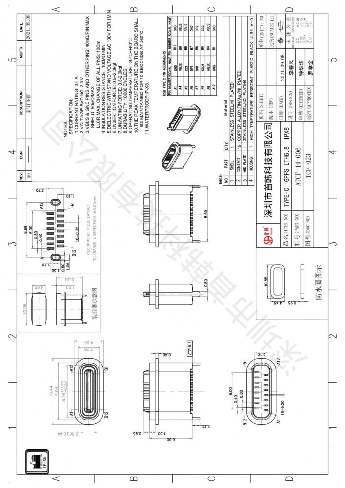 SHOU HAN TYPE-C specification page 1