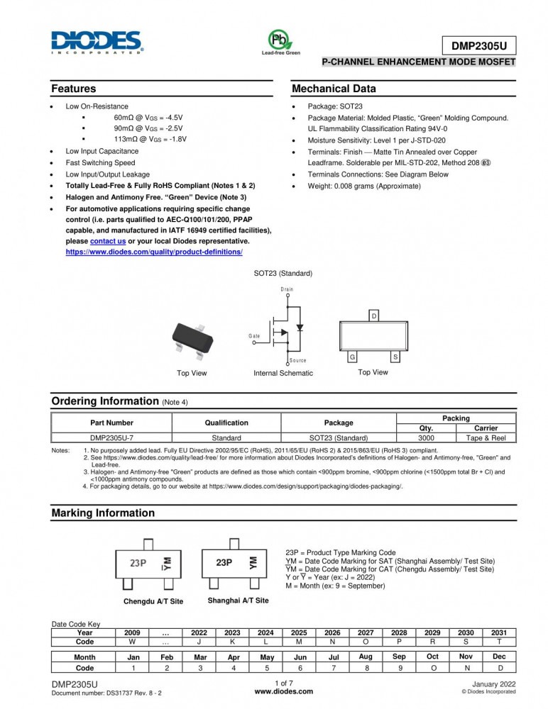 DMP2305U-7 datasheet page 1