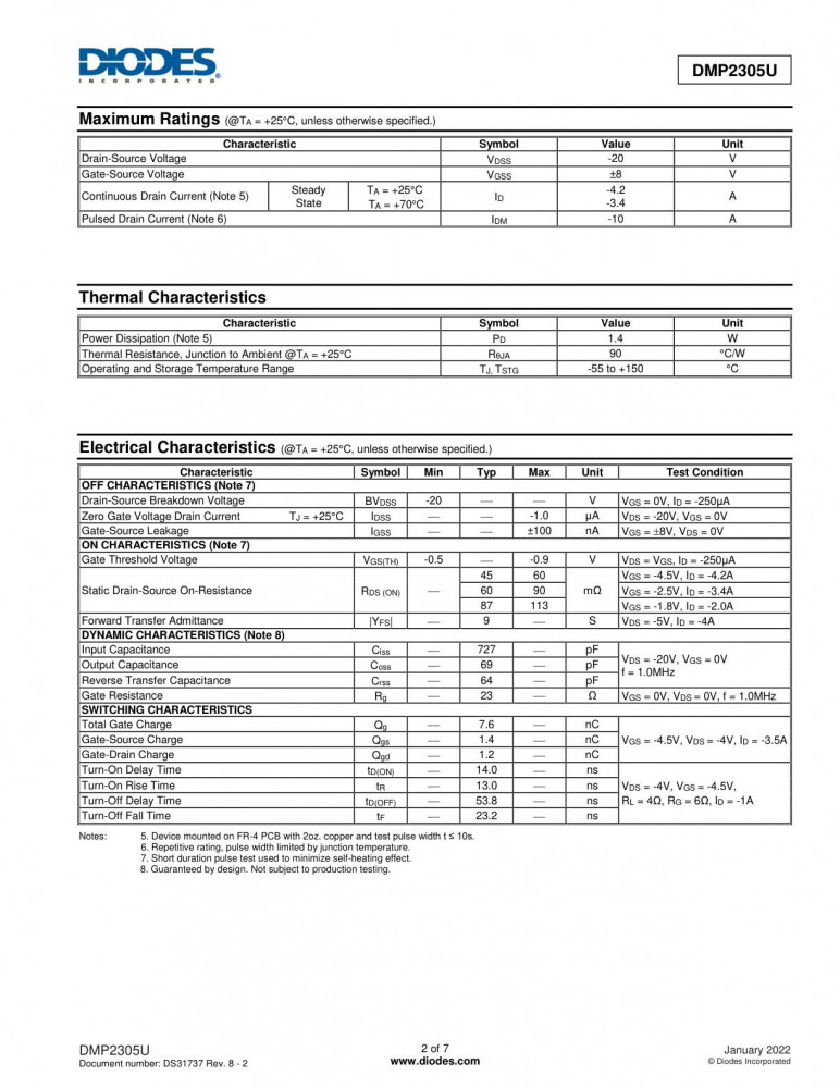 DMP2305U-7 datasheet page 2