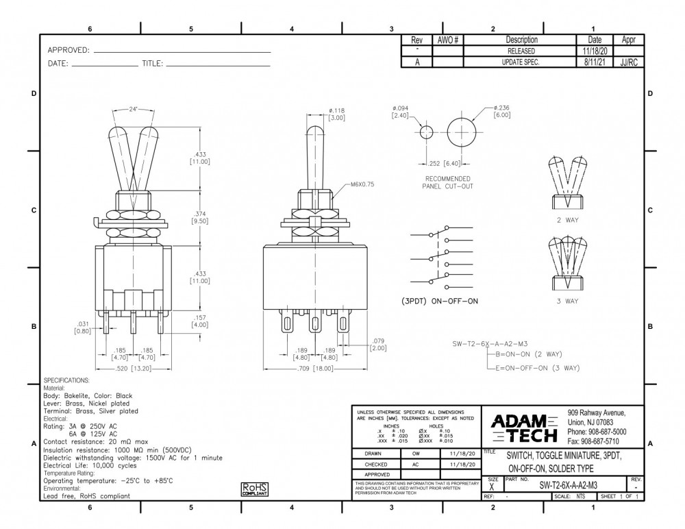 ADAM TECH SW-T2-6X-A-A2-M3 product drawing preview