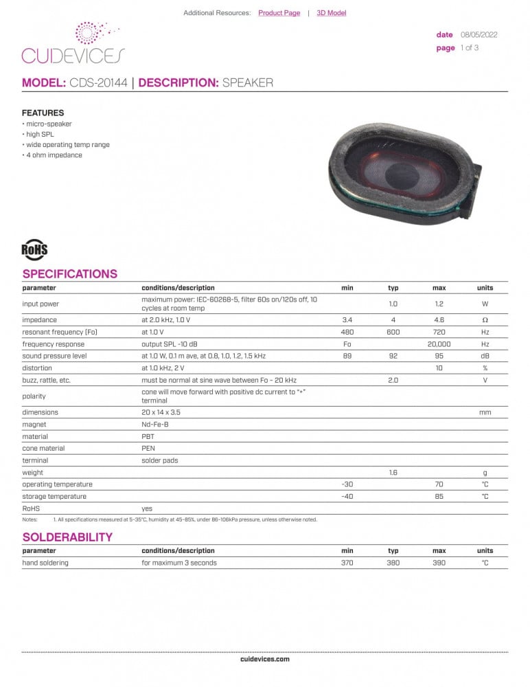 CDS-20144 datasheet page 1