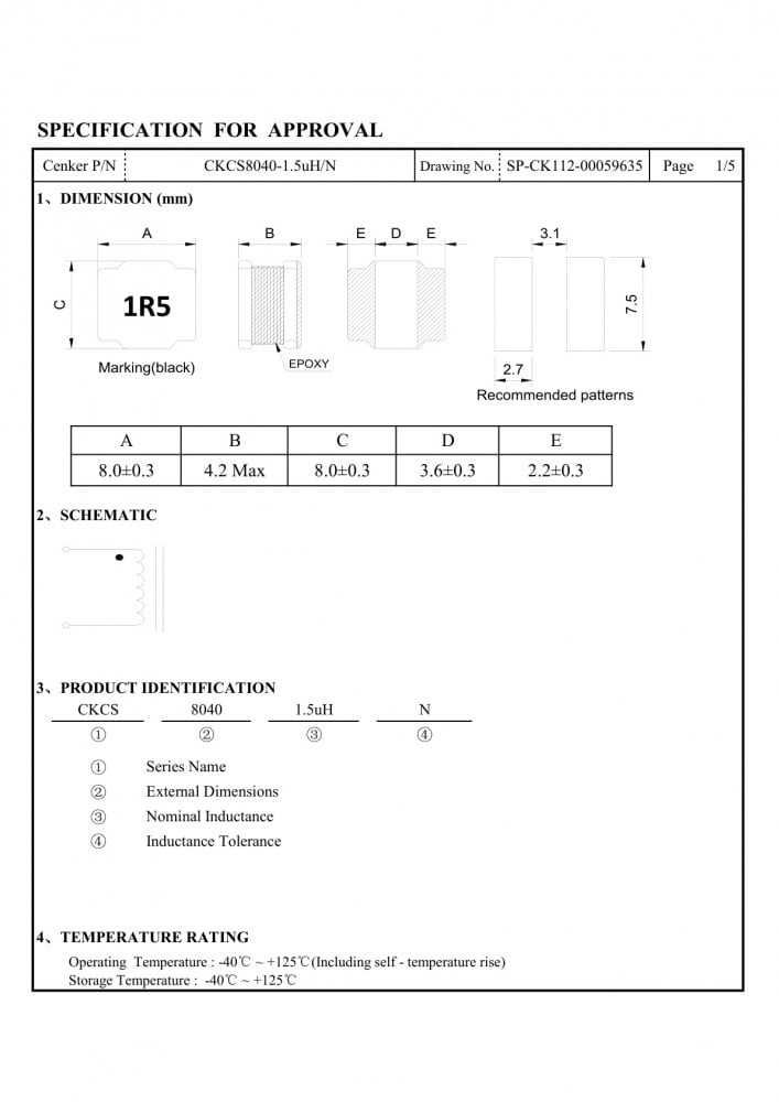 CKCS8040-1.5uH/N approval document page 3