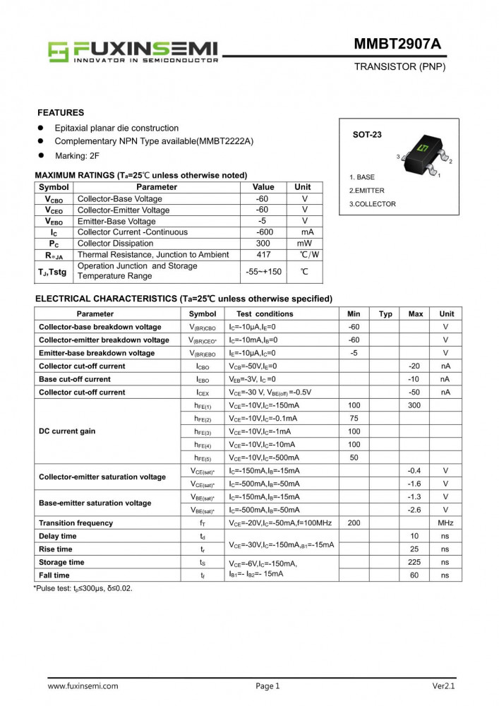 MMBT2907A datasheet page 1