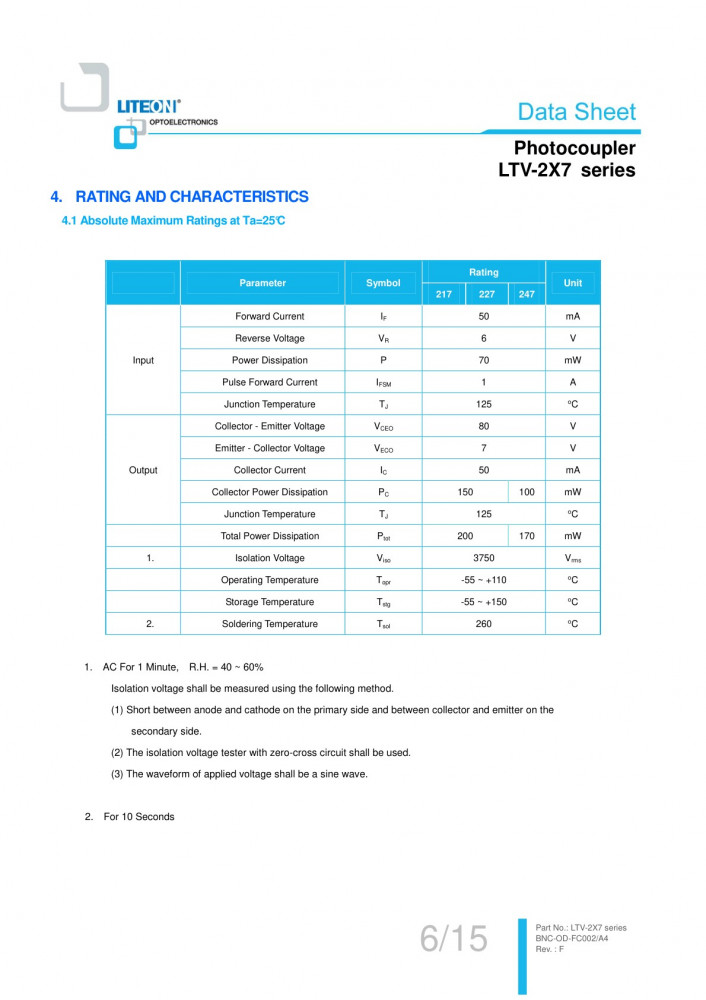 LITEON LTV-2X7 datasheet page 7
