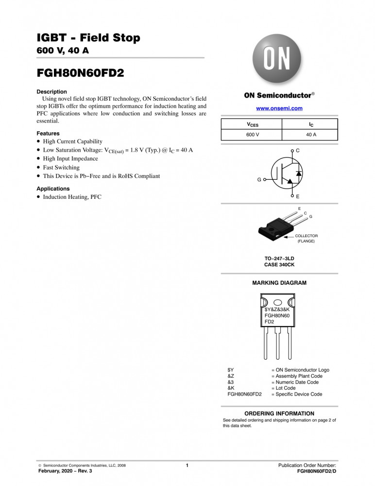 FGH80N60FD2 datasheet page 1