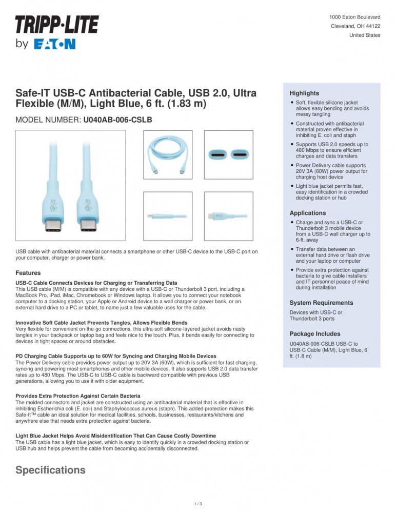 EATON U040AB-006-CSLB technical document page 1