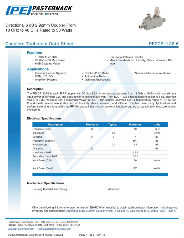 PE2CP1126-6 technical datasheet page 1