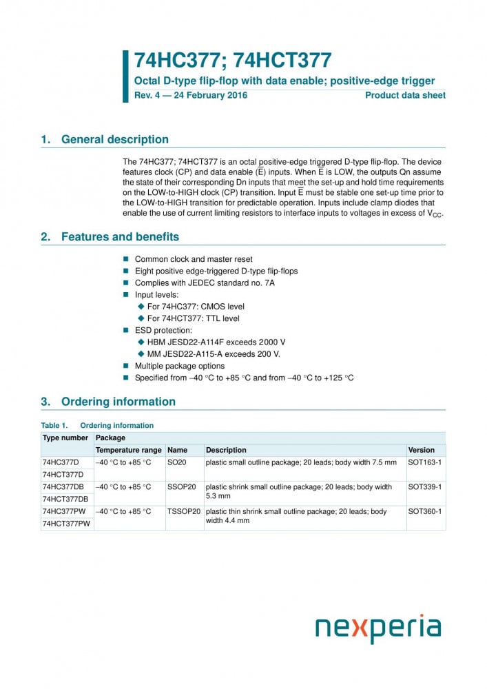 74HC377 datasheet page 1