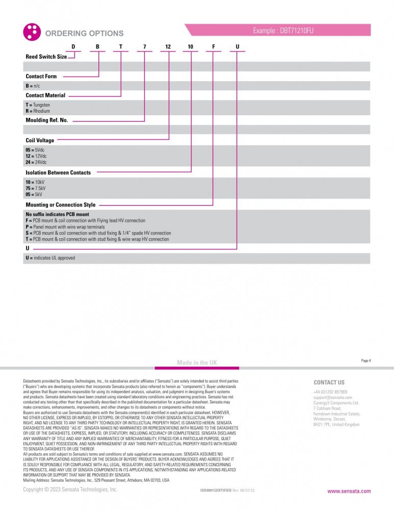 Sensata DB series datasheet page 4