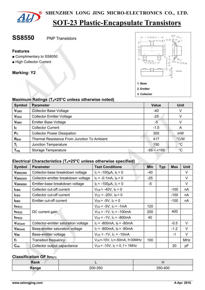 ALJ SS8550 datasheet page 1