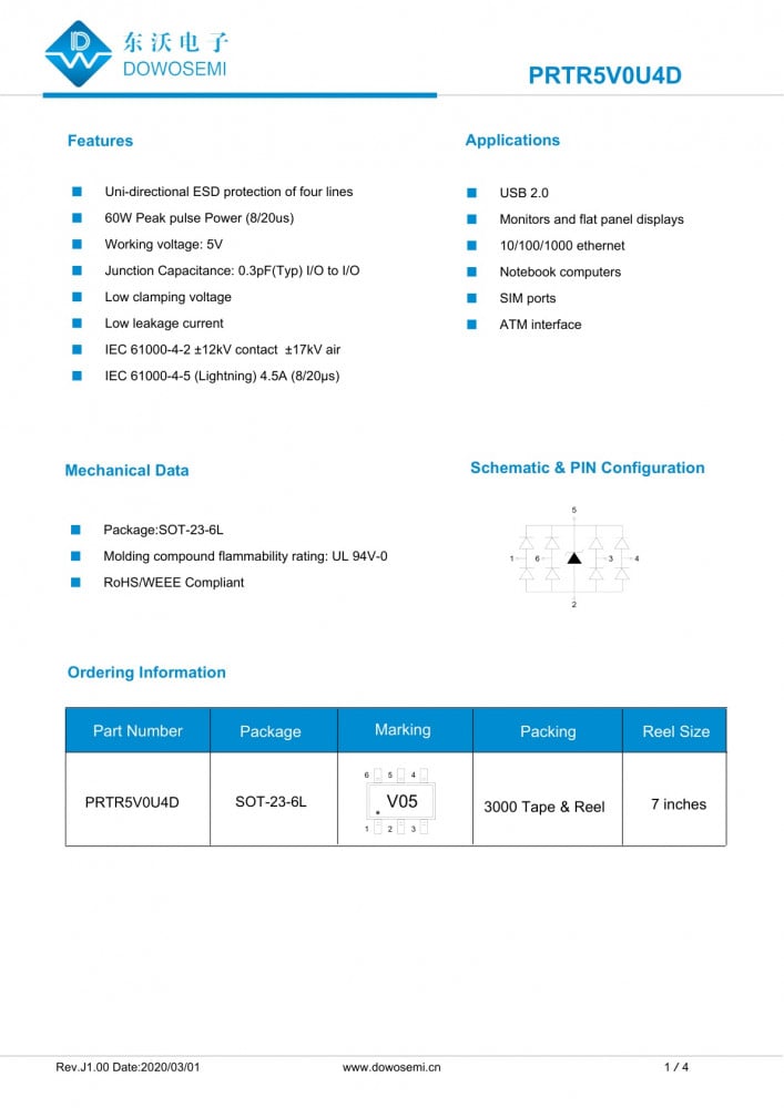 PRTR5V0U4D datasheet page 1