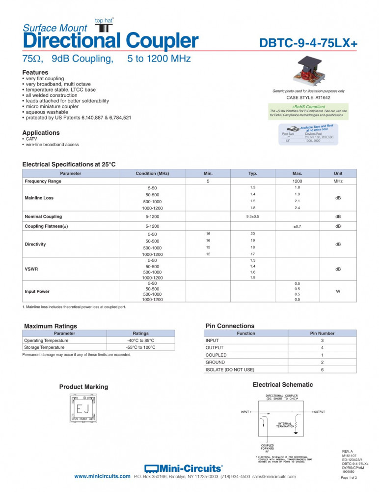 DBTC-9-4-75LX+ technical document page 1
