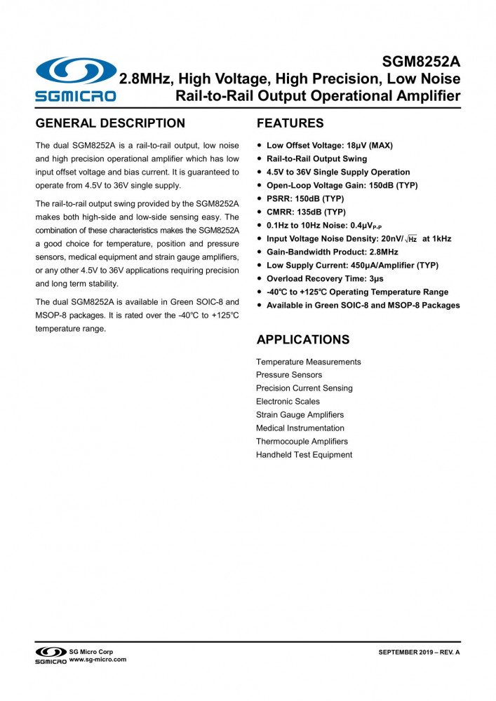 SGM8252AXS8G/TR datasheet page 1