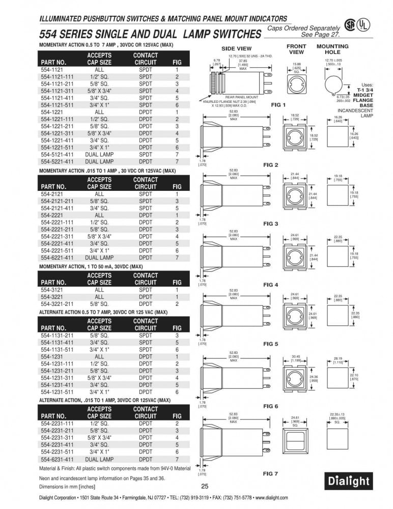 Dialight 554 Series switch catalog page