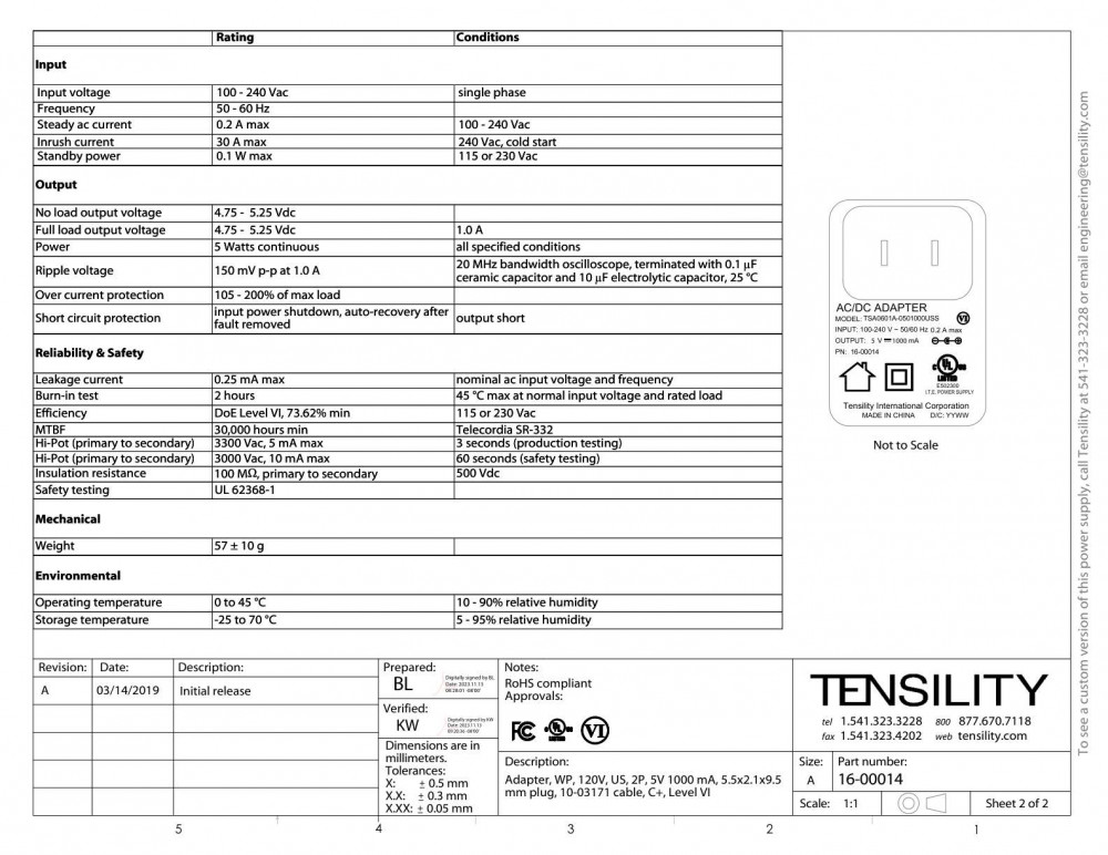 Tensility 16-00014 technical document, page 2