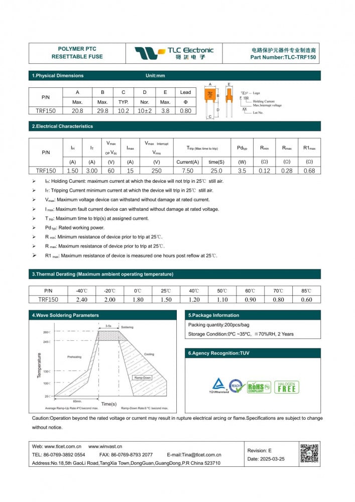 TLC Electronic TRF150 datasheet page