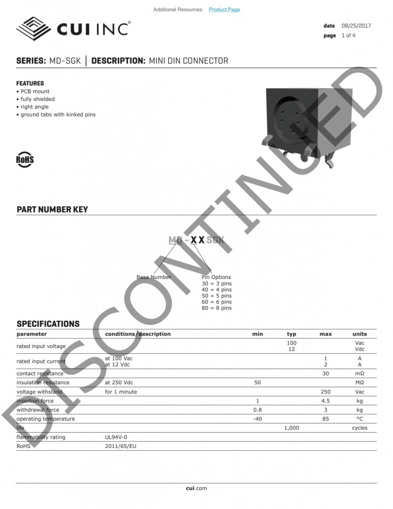 CUI MD-30SGK datasheet page 1