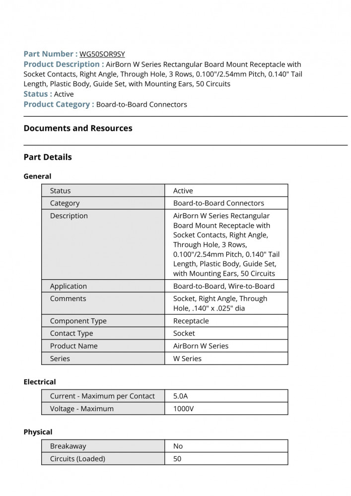 WG50SOR9SY product document image, page 1