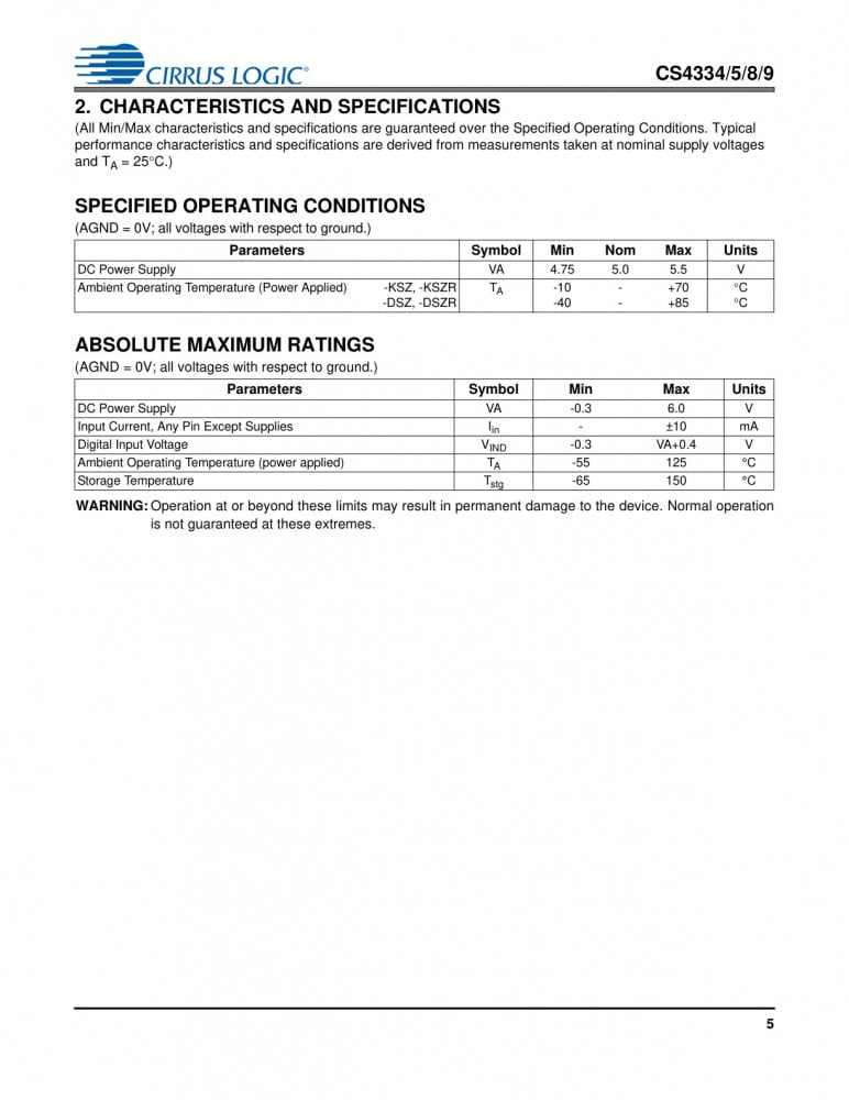 CS4334-KSZ datasheet page 5