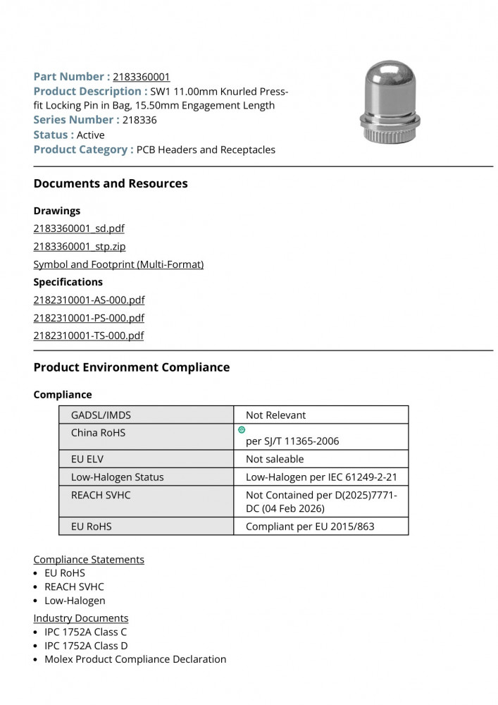 MOLEX 2183360001 technical document preview, page 1