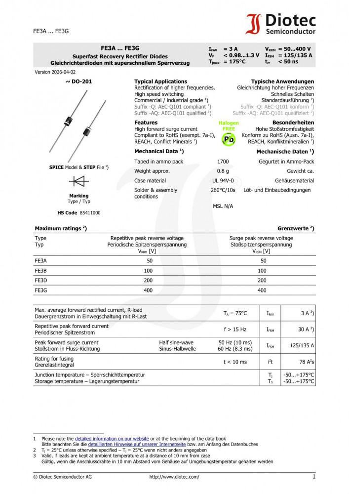FE3G datasheet page 1