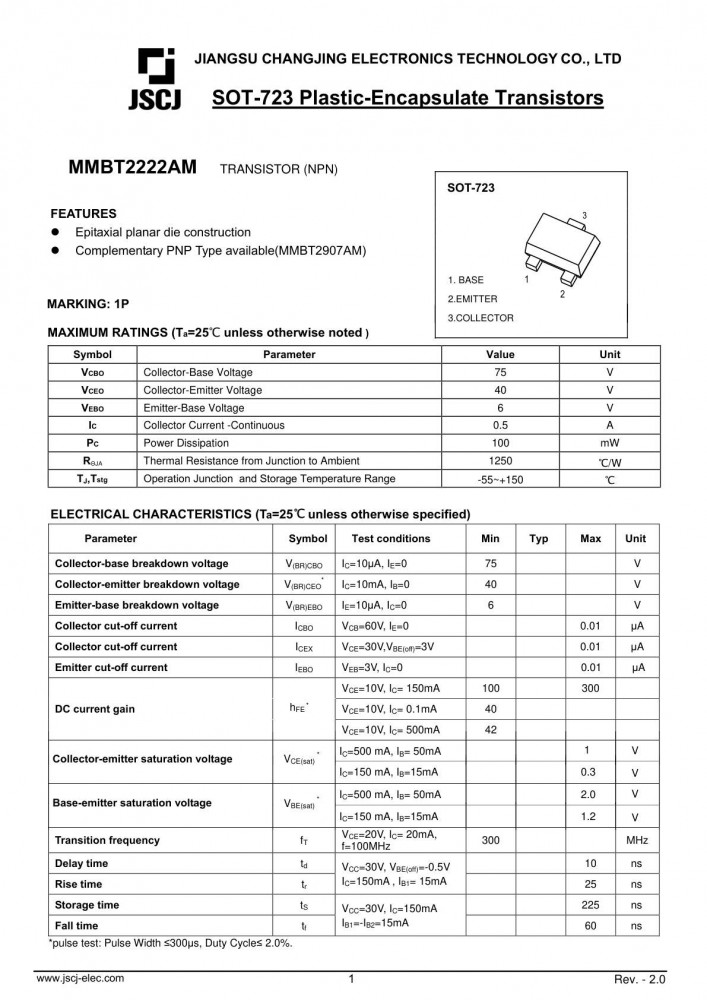 MMBT2222AM datasheet page 1