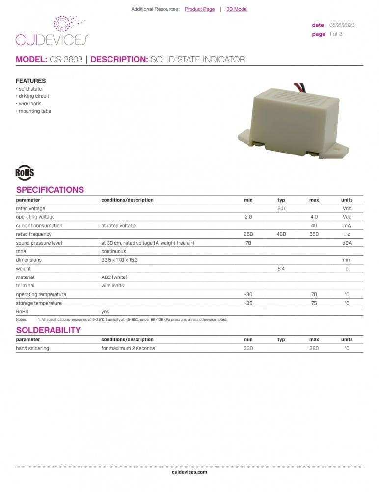 CS-3603 datasheet page 1