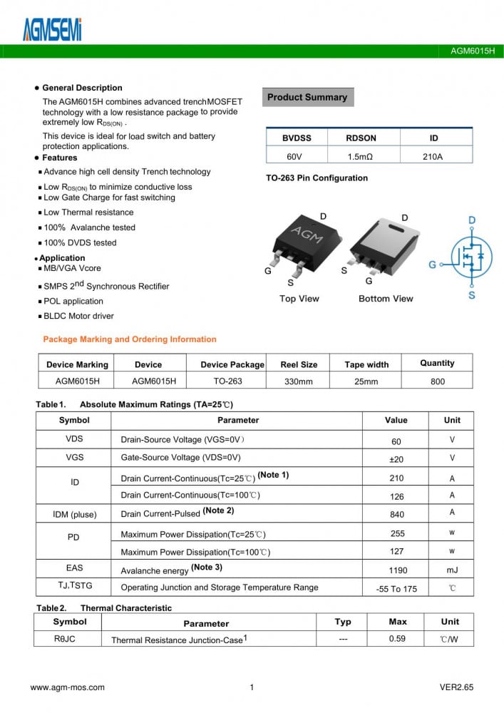 AGM6015H datasheet page 1