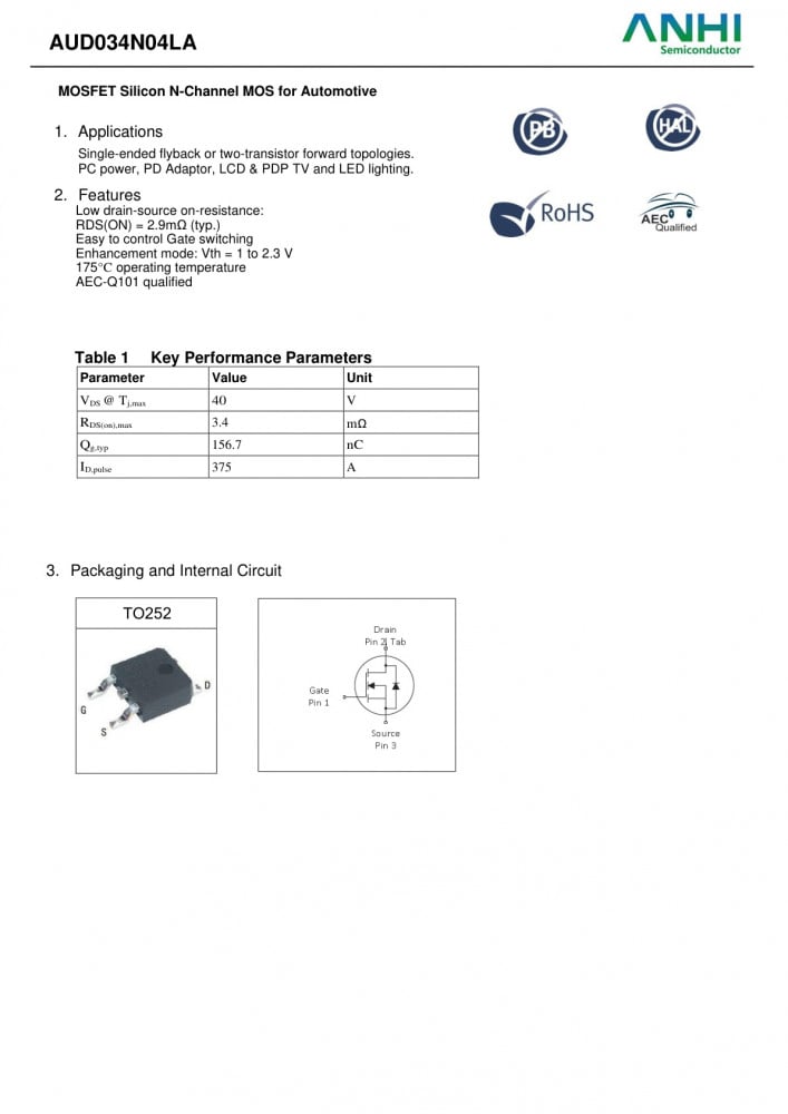 AUD034N04LA datasheet page 1