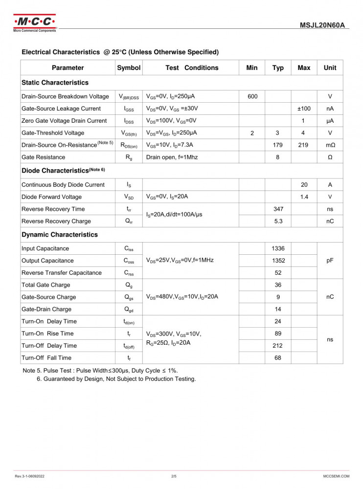 MSJL20N60A-TP datasheet page 2
