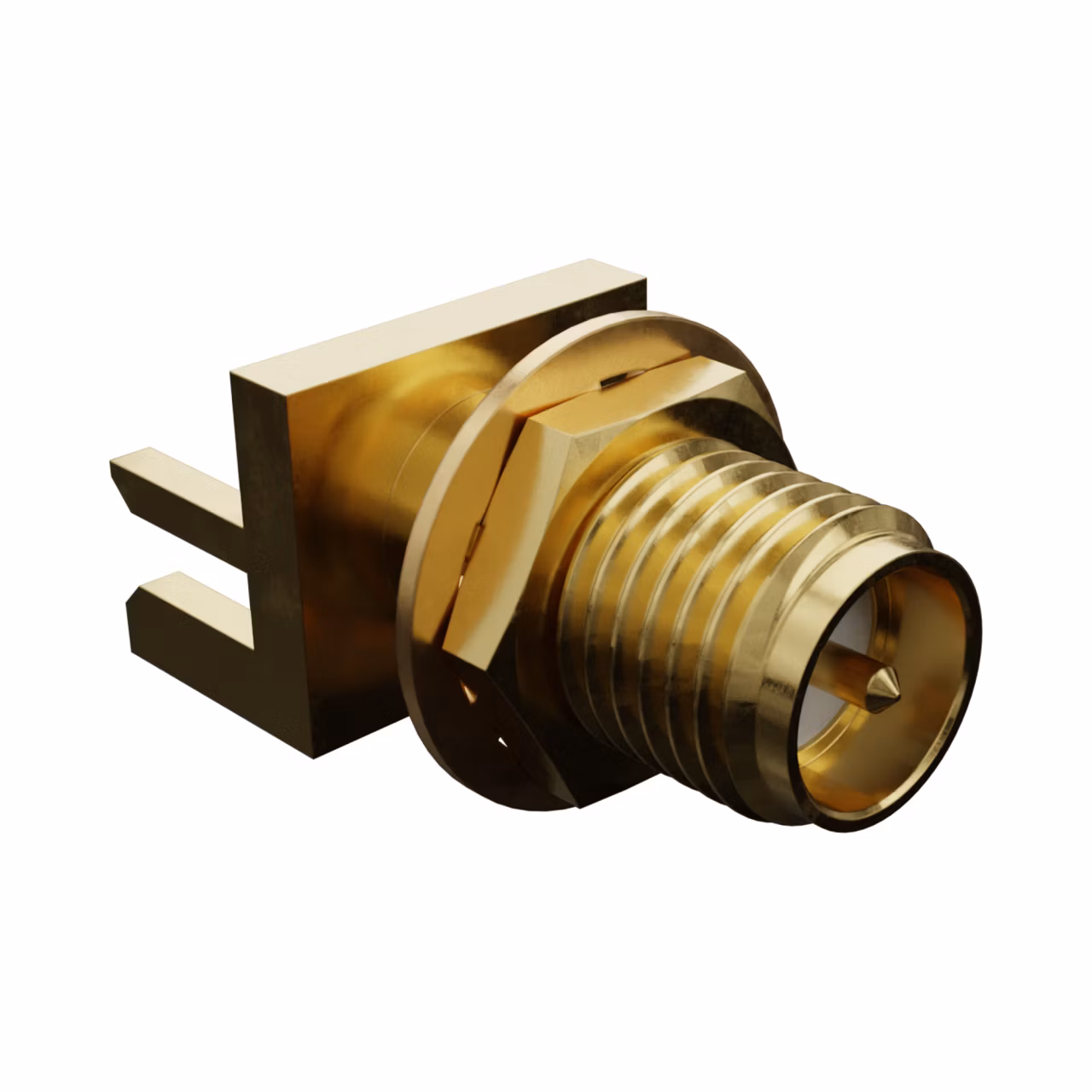 SMA Jack, Reverse Polarity, Straight, PCB Receptacle, Edge Mount, Brass Body, Gold (Au) Plated, for 1.57mm (.062