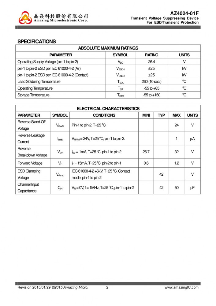 AZ4024-01F technical document page 2