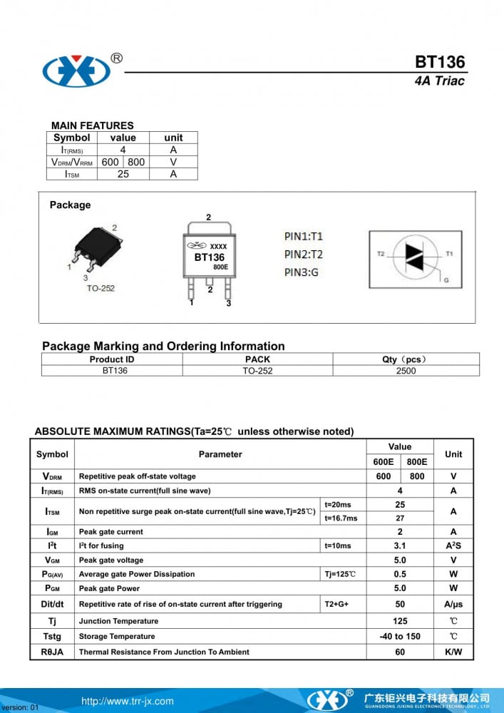BT136 datasheet page 1