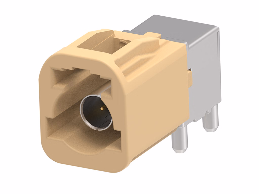 High-Speed FAKRA Mini (HFM) Single Header, 1x1, Right-Angle, Through Hole, Key J, Beige, 50 Ohms for sale