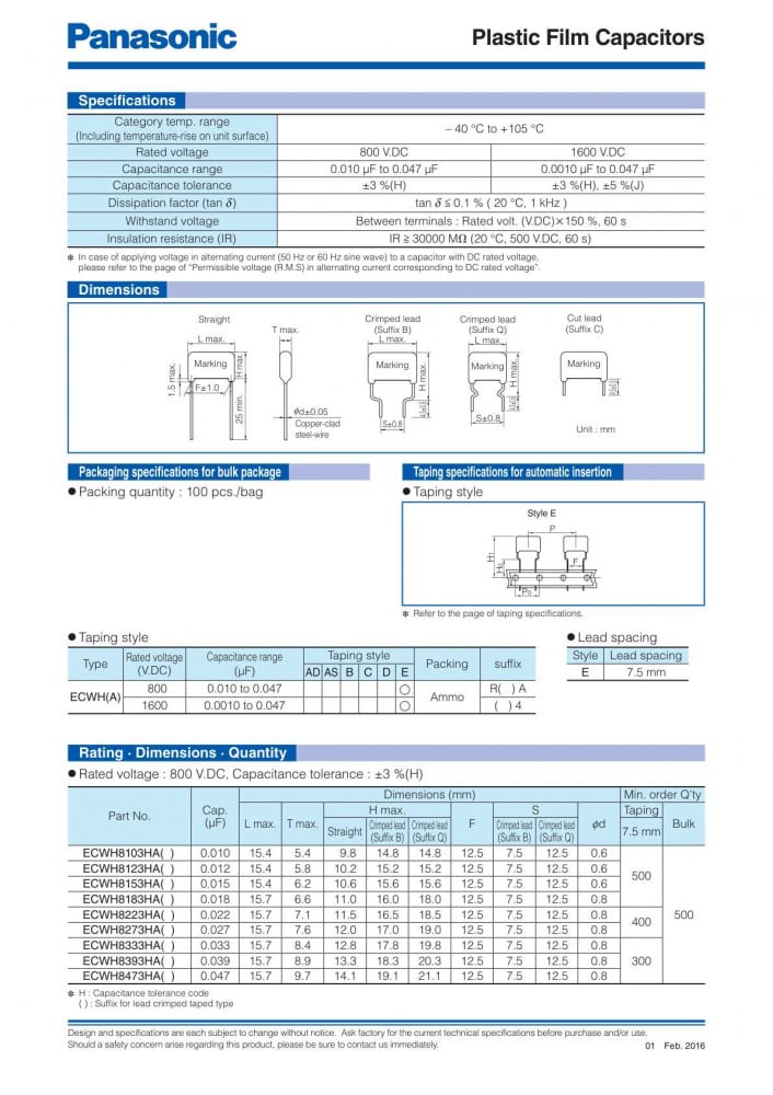 Panasonic ECWH(A) datasheet page 2