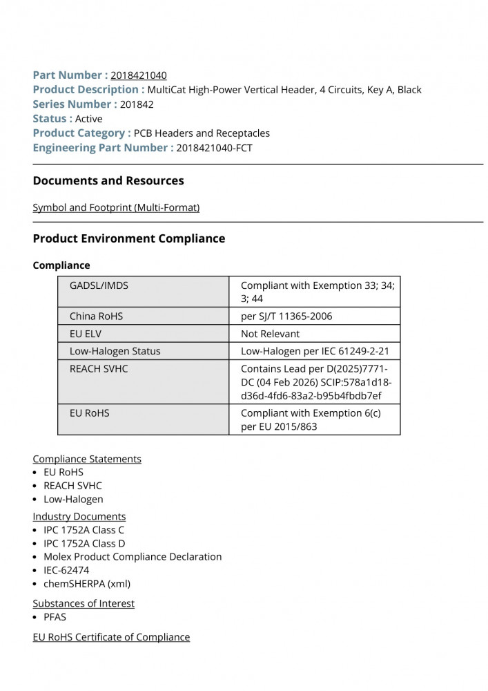 Technical document image 1 for MOLEX 2018421040