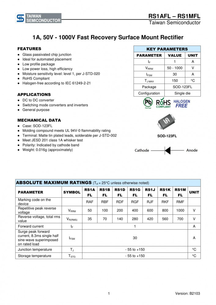 RS1JFL datasheet page 1