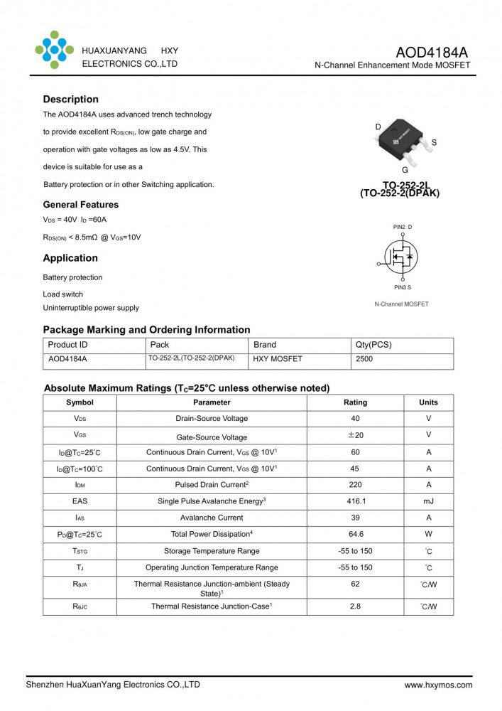 AOD4184A-HXY datasheet page 1
