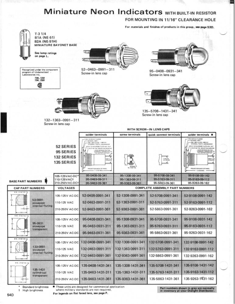 Dialight miniature neon indicator catalog page