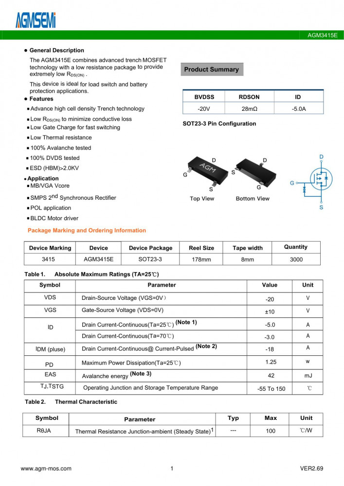 AGM3415E datasheet page 1