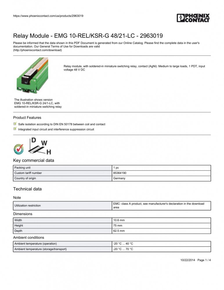 Phoenix Contact 2963019 documentation page 1